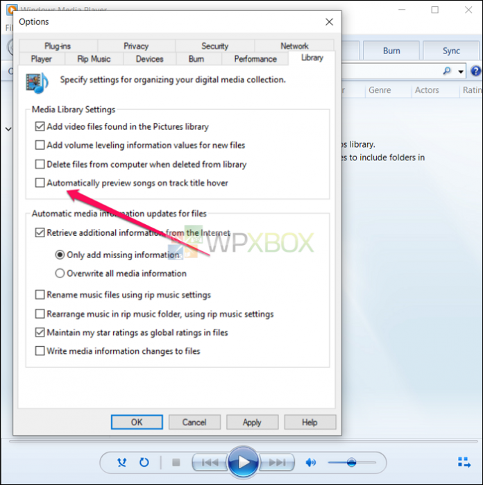 Disable Mouse hover Video or Song preview in Windows Media Player Disable Mouse hover Video or Song preview in Windows Media Player